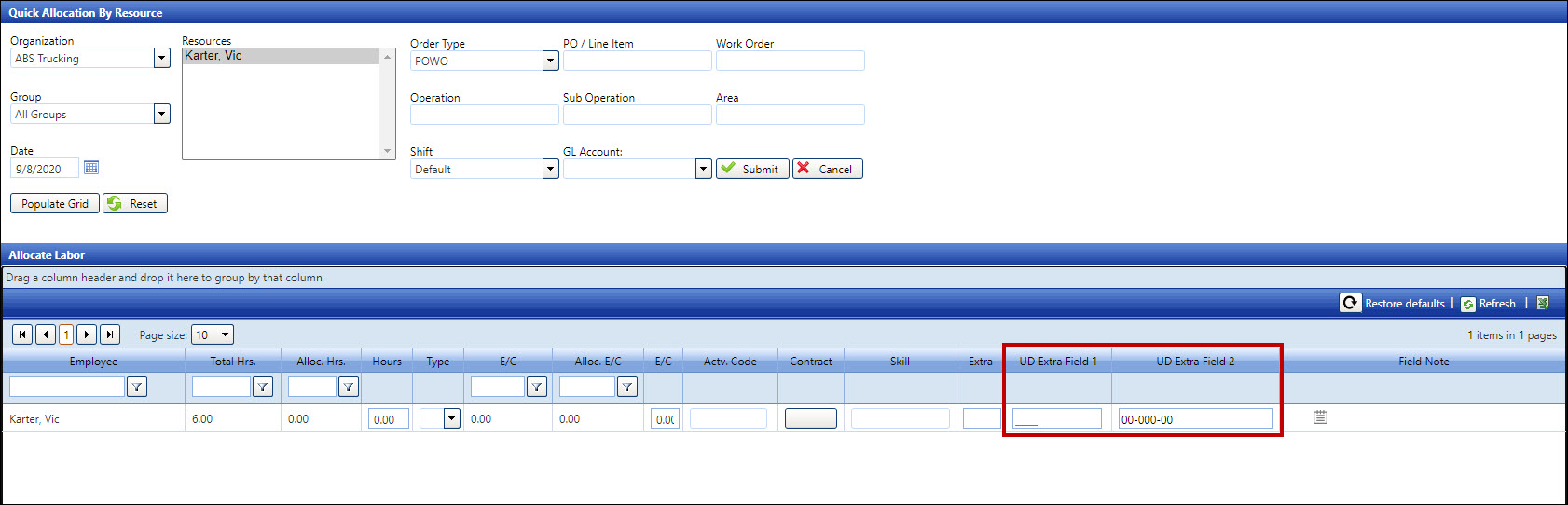 Extra Fields for Allocation Screens